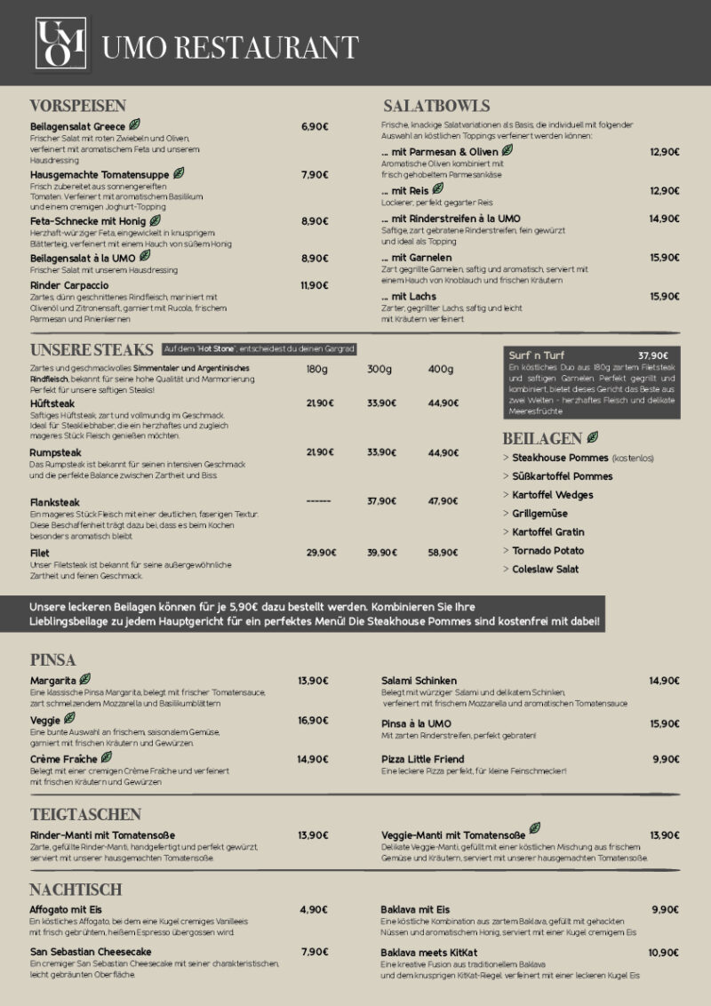 Speisekarte - UMO Restaurant